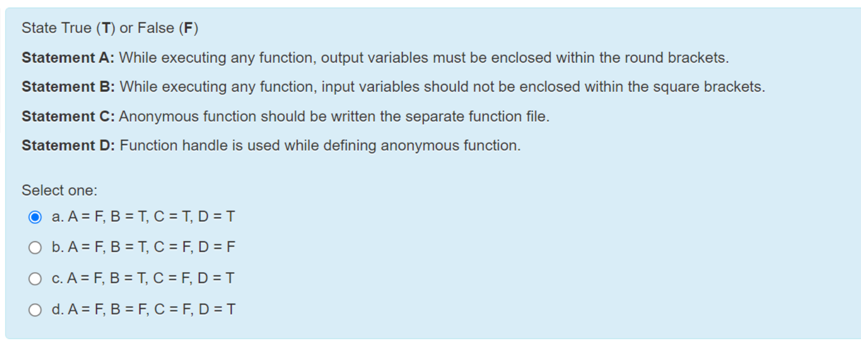 Solved State True (T) or False (F) Statement A: While | Chegg.com