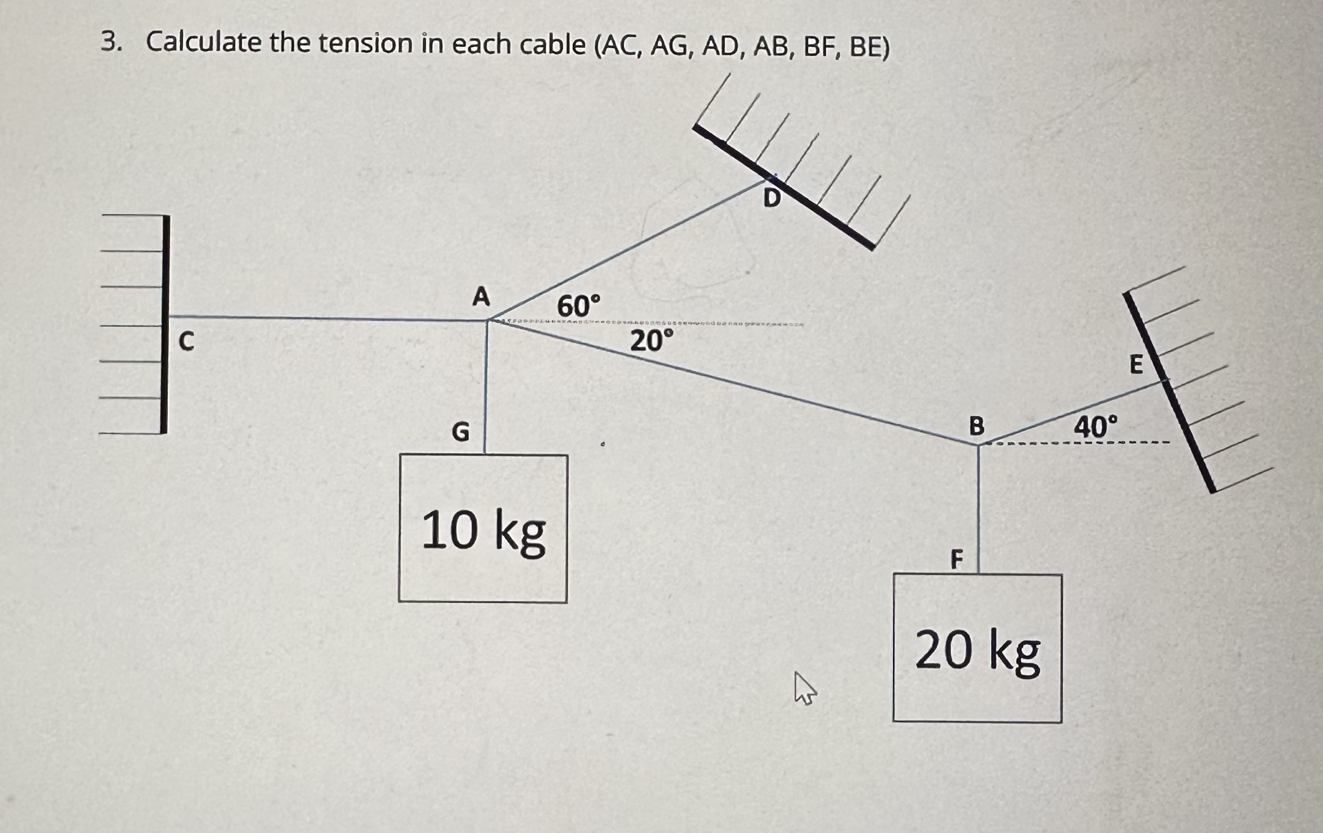 Solved Calculate the tension in each cable | Chegg.com