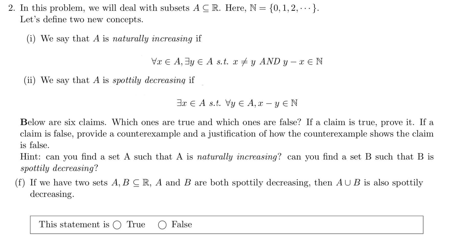 Solved In this problem, we will deal with subsets A⊆R. Here, | Chegg.com
