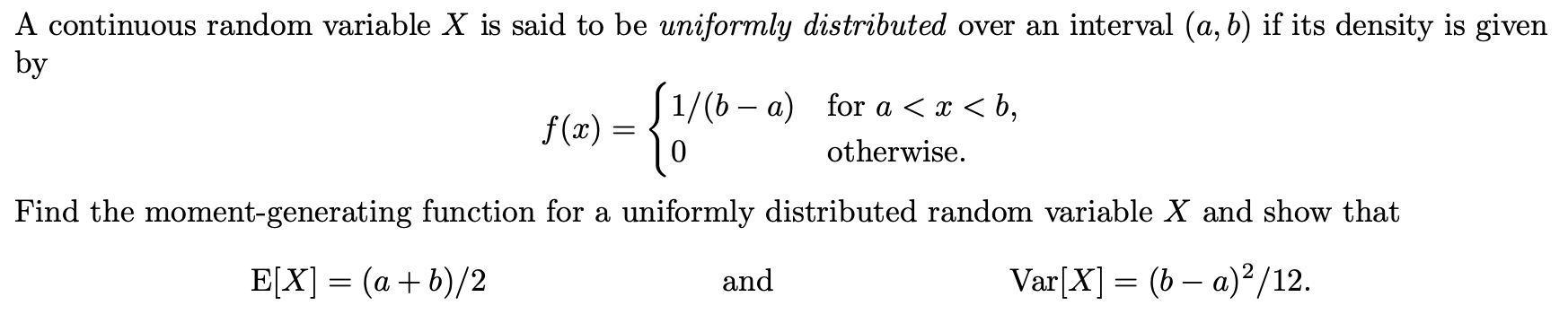Solved A continuous random variable X is said to be | Chegg.com