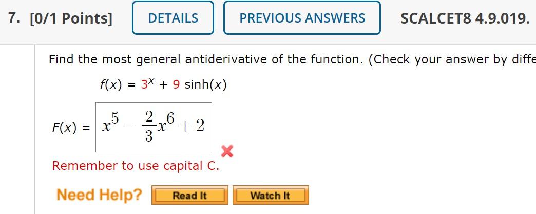 Solved 7. [0/1 Points] DETAILS PREVIOUS ANSWERS SCALCET8 | Chegg.com