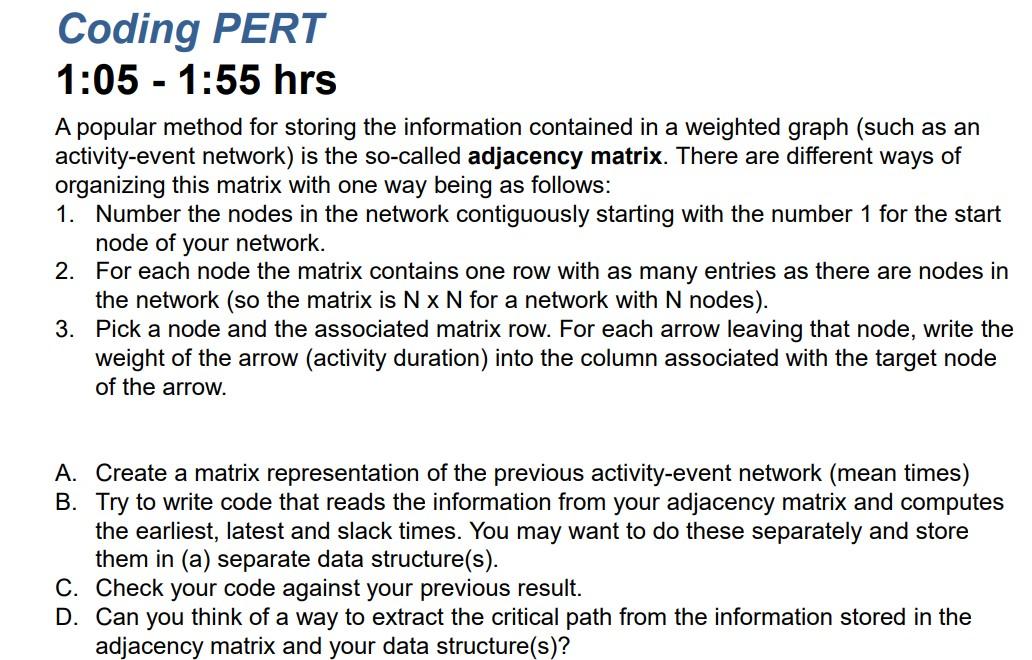 Solved PERT analysis 0:05 - 0:55 hrs Consider the following | Chegg.com