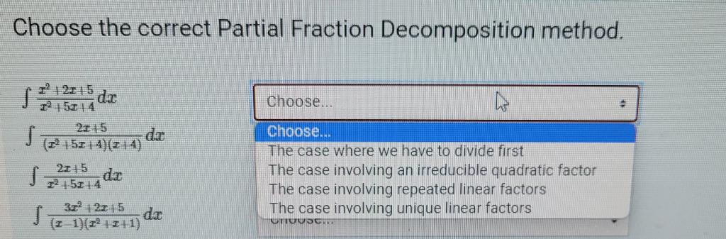 Solved Choose the correct Partial Fraction Decomposition | Chegg.com