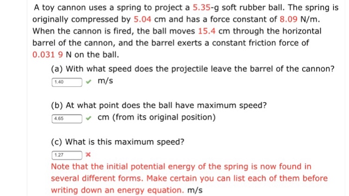 Solved A toy cannon uses a spring to project a 5.35-g soft | Chegg.com