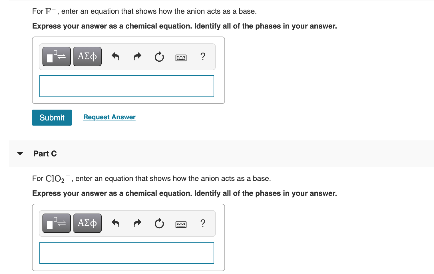 Solved For F-, enter an equation that shows how the anion | Chegg.com