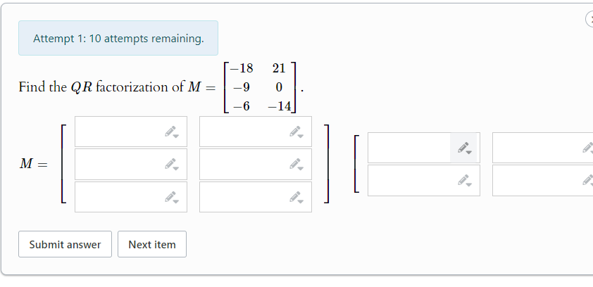 Solved Attempt 1: 10 ﻿attempts remaining.Find the QR | Chegg.com