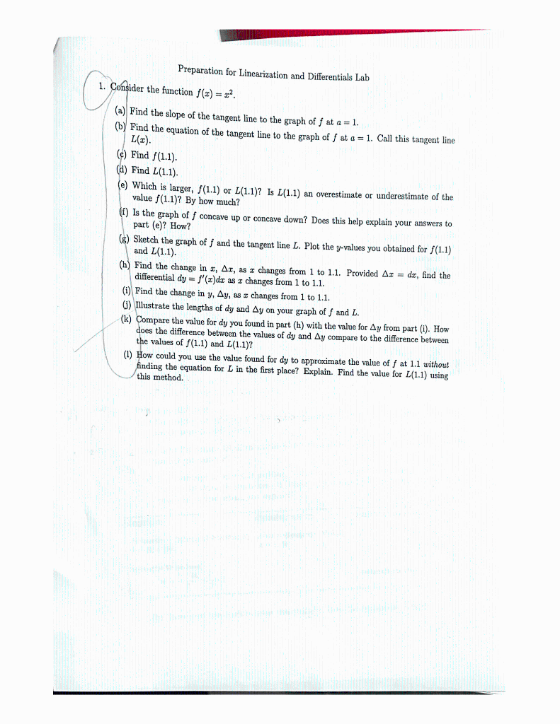 Solved Preparation for Linearization and Differentials Lab | Chegg.com