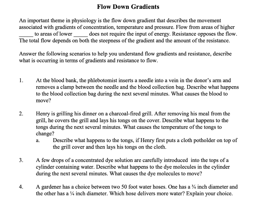Solved Flow Down Gradients An important theme in physiology | Chegg.com