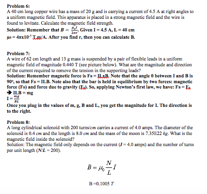 Solved Problem 6: A 40 cm long copper wire has a mass of 20 | Chegg.com