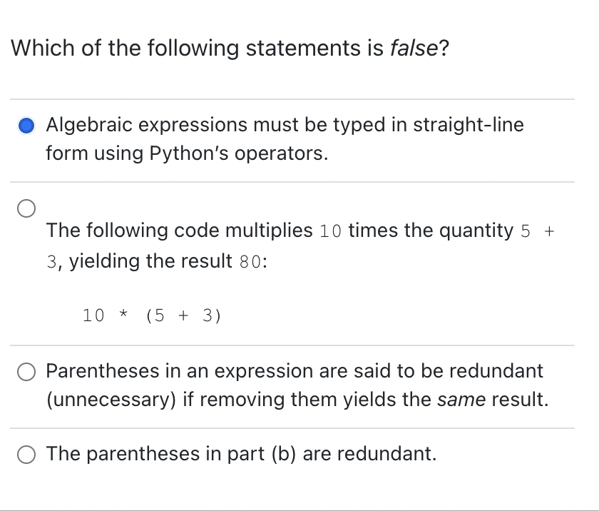 Solved Which of the following statements is false? Algebraic | Chegg.com