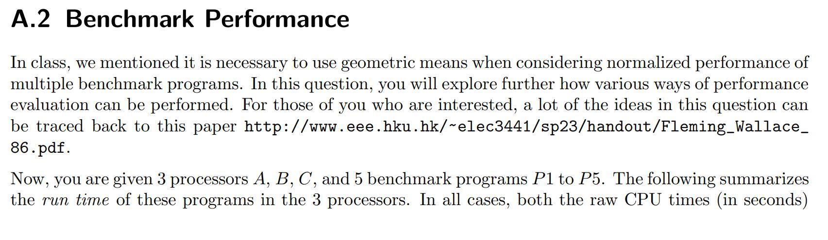 Solved A.2 Benchmark Performance In class, we mentioned it | Chegg.com