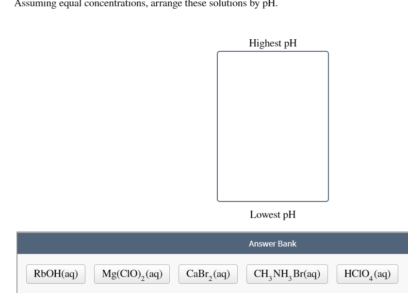 Solved Assuming equal concentrations, arrange these | Chegg.com