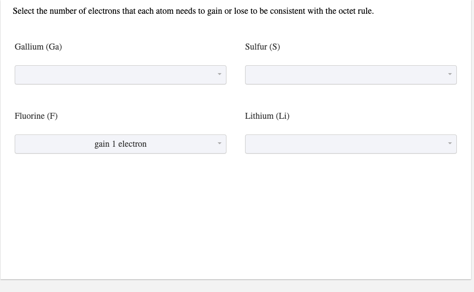 Solved Select the number of electrons that each atom needs | Chegg.com