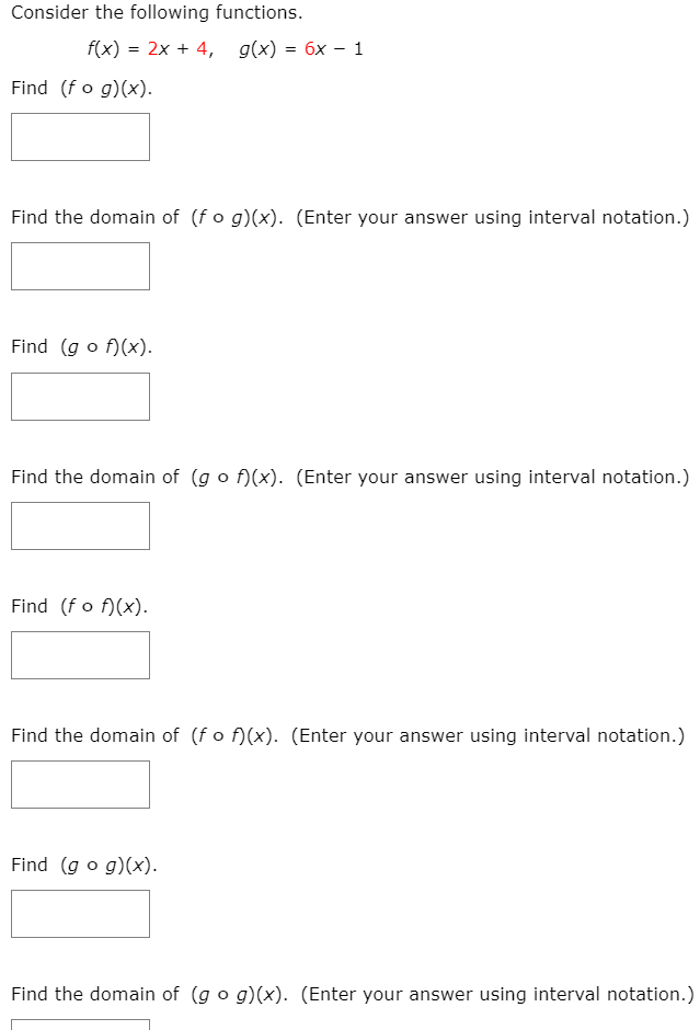 Solved Consider the following functions. f(x) = 2x + 4, g(x) | Chegg.com