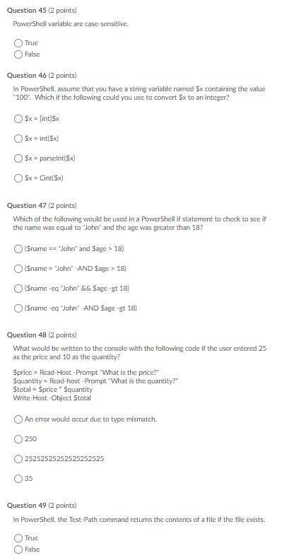 Solved Question 1 (2 points) Python variable names can only | Chegg.com