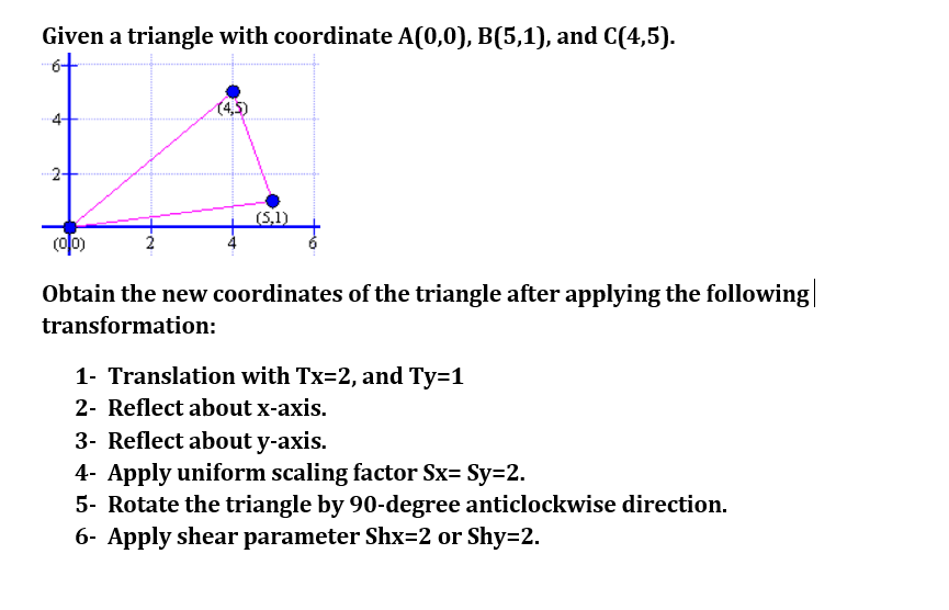 Solved Given a triangle with coordinate A(0,0),B(5,1), and | Chegg.com