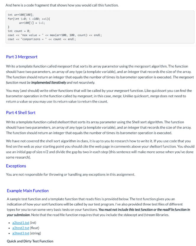Solved Common Features All your sorting functions should | Chegg.com