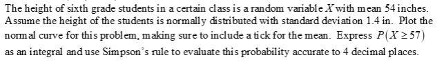 Solved The height of sixth grade students in a certain class | Chegg.com