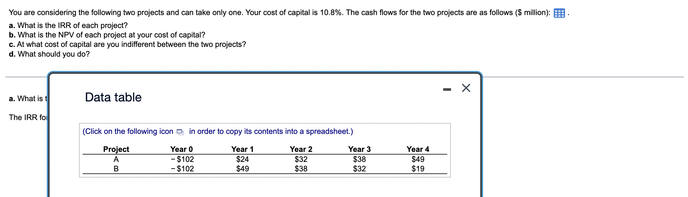 Solved You are considering the following two projects and | Chegg.com