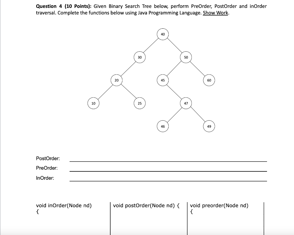 Solved Question 4 (10 Points): Given Binary Search Tree | Chegg.com