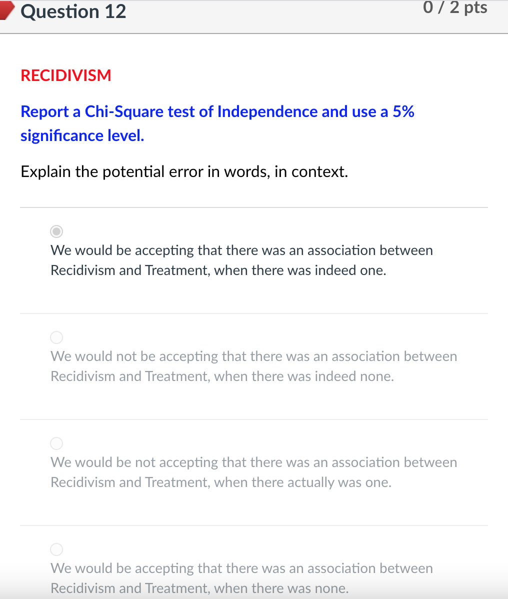 Solved Use the information below to answer the RECIDIVISM | Chegg.com