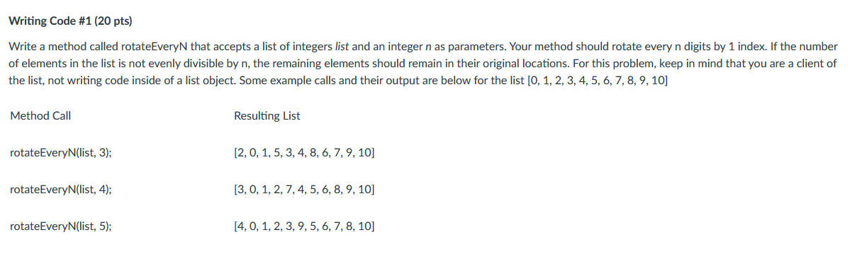 Solved Writing Code #1 (20 pts) Write a method called rotate | Chegg.com