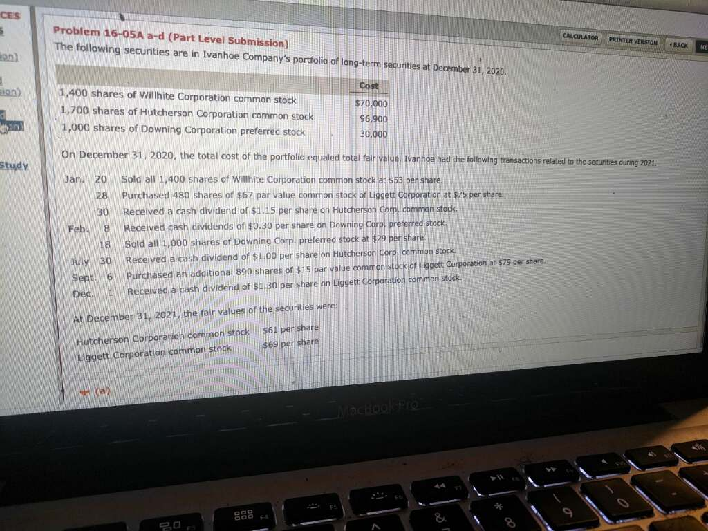 Solved CES Problem 16-05A a-d (Part Level Submission) | Chegg.com