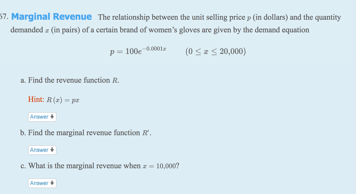 Solved 57. Marginal Revenue The relationship between the | Chegg.com
