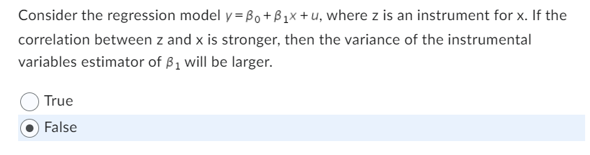 Solved Consider the regression model y=β0+β1x+u, where z is | Chegg.com