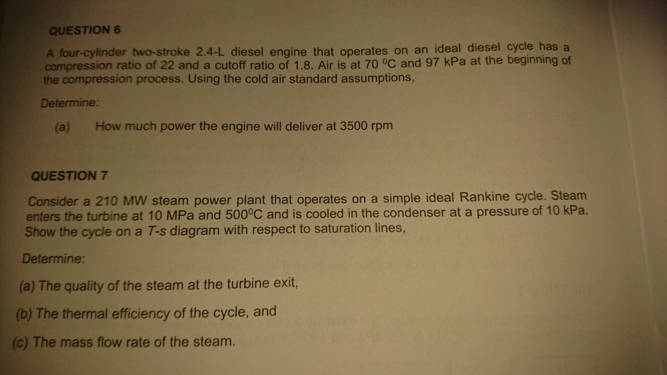 Solved QUESTION 6 A four-cylinder two-stroke 2.4-L diesel | Chegg.com