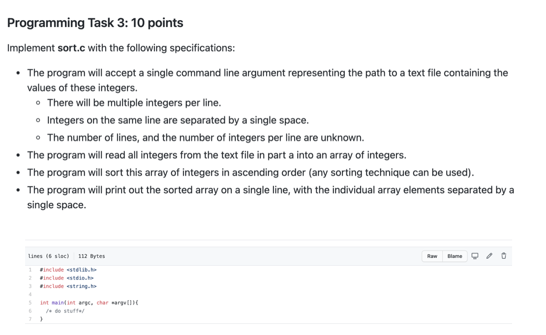 Solved Programming Task 3: 10 points Implement sort.c with | Chegg.com