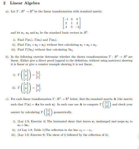 Solved 2 Linear Algebra a). Let T : R3 → R3 be the linear t | Chegg.com
