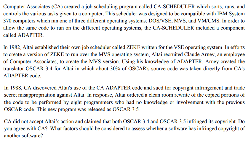Solved Computer Associates (CA) created a job scheduling | Chegg.com