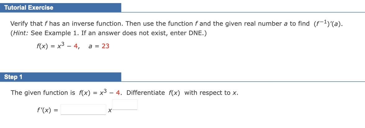 Solved Tutorial Exercise Verify that f has an inverse | Chegg.com