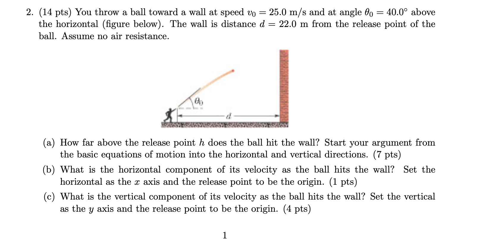 Solved 2. (14 pts) You throw a ball toward a wall at speed | Chegg.com