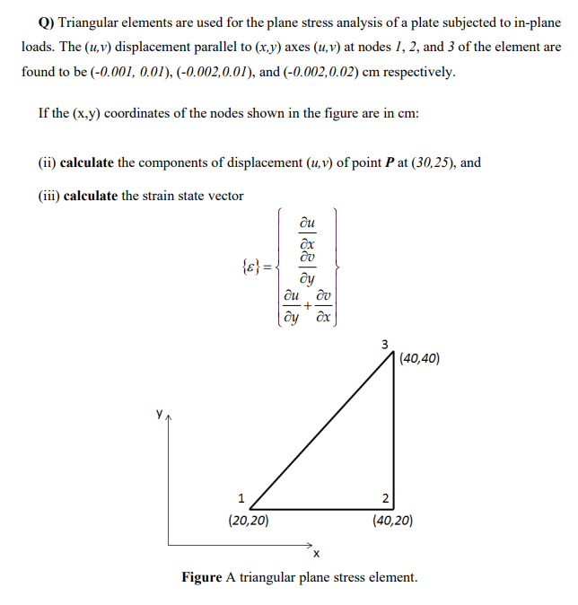 Solved Q) Triangular elements are used for the plane stress | Chegg.com