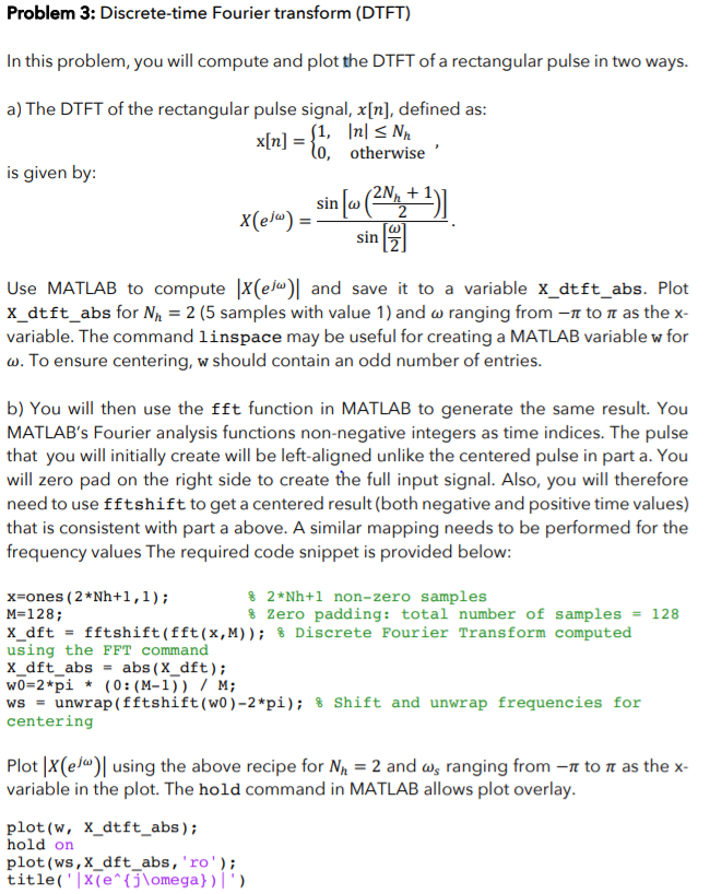 Problem 3: Discrete-time Fourier transform (DTFT) In | Chegg.com