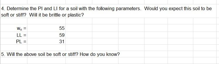 Solved 4. Determine the PI and LI for a soil with the | Chegg.com