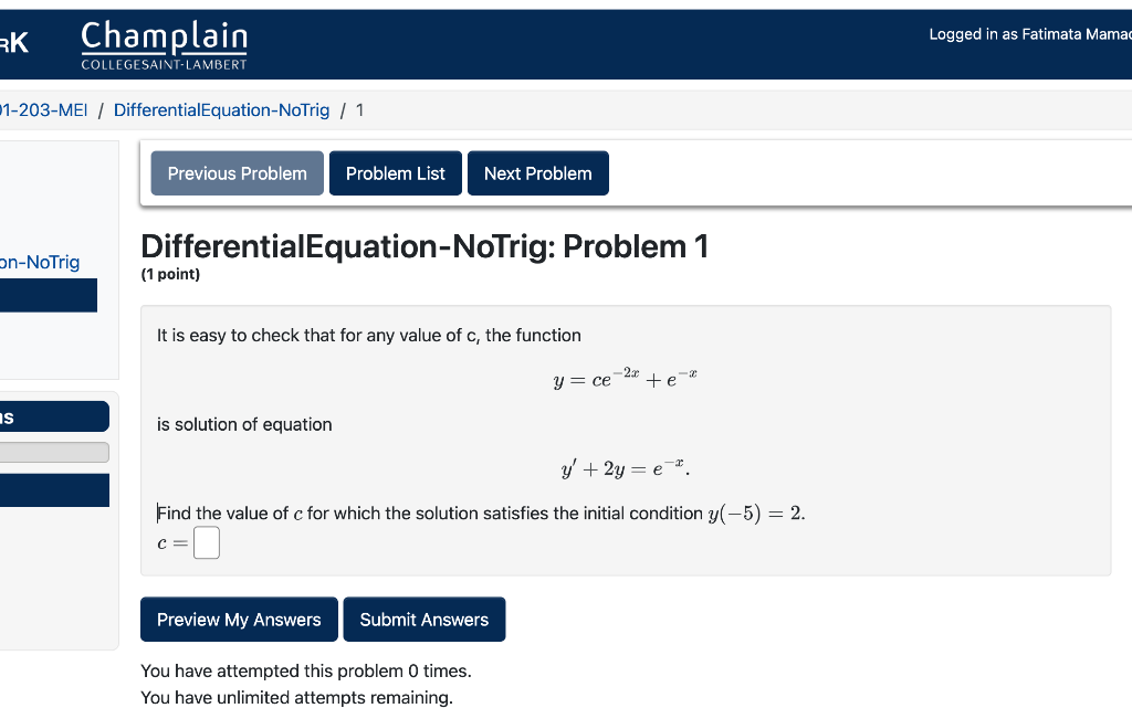 Solved DifferentialEquation-NoTrig: Problem 1 (1 point) It | Chegg.com
