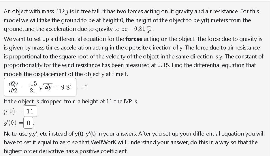 Solved An object with mass 21kg ﻿is in free fall. It has two | Chegg.com