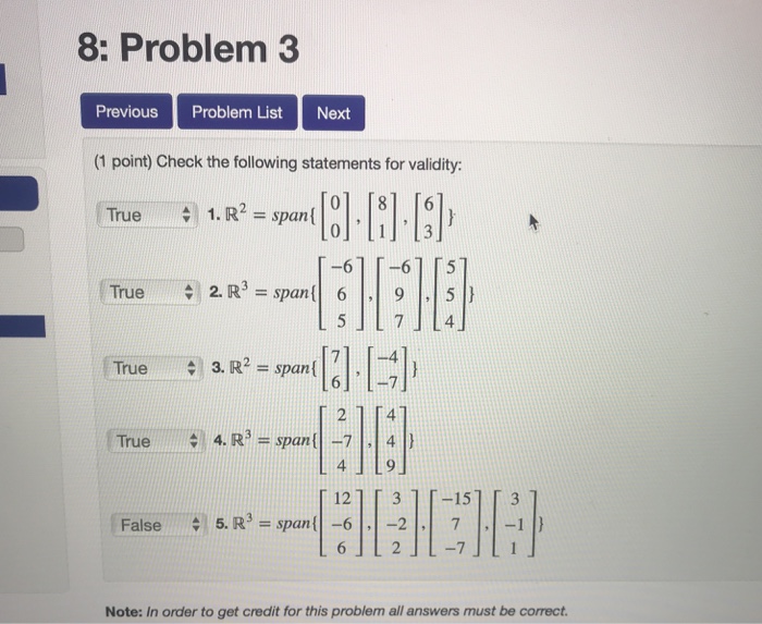 Solved 8: Problem 3 Previous Problem List Next (1 point) | Chegg.com