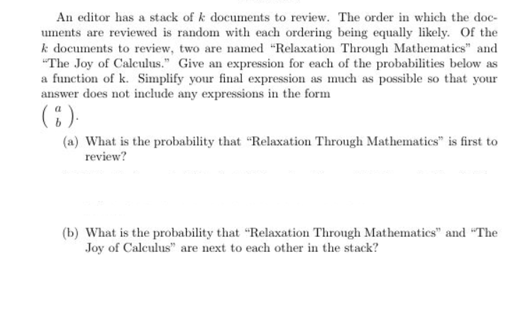 Solved An editor has a stack of k documents to review. The | Chegg.com