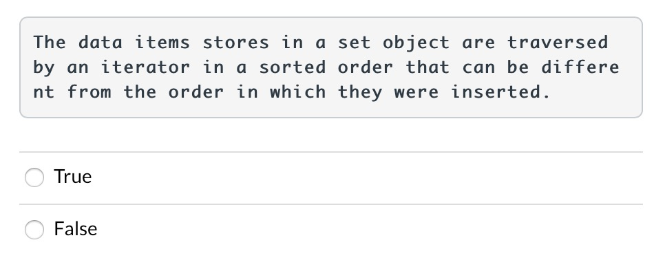Solved The data items stores in a set object are traversed | Chegg.com