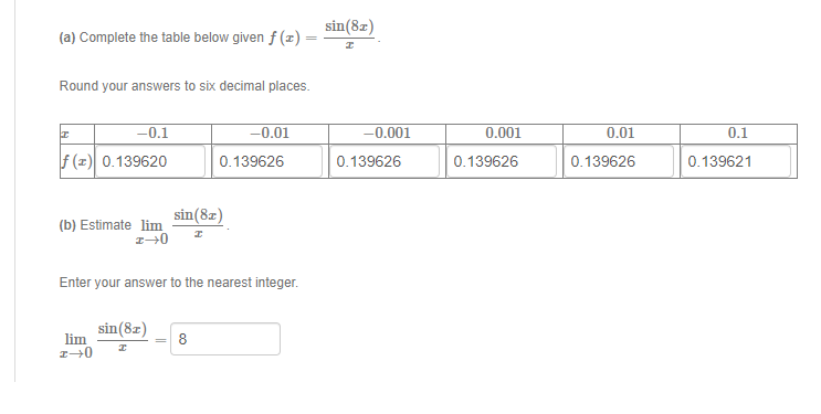 Solved (a) Complete the table below given f(x)=xsin(8x). | Chegg.com