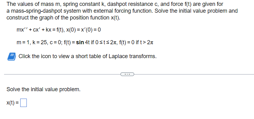 Solved The values of mass m, spring constant k, dashpot | Chegg.com