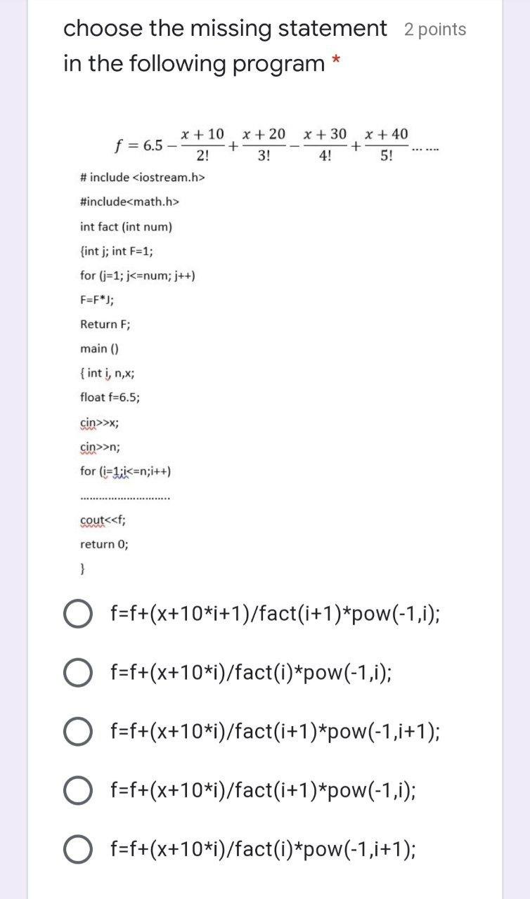 Solved choose the missing statement 2 points in the | Chegg.com