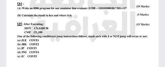 (10 Marks) 04: (A) Write an 8086 program for our | Chegg.com