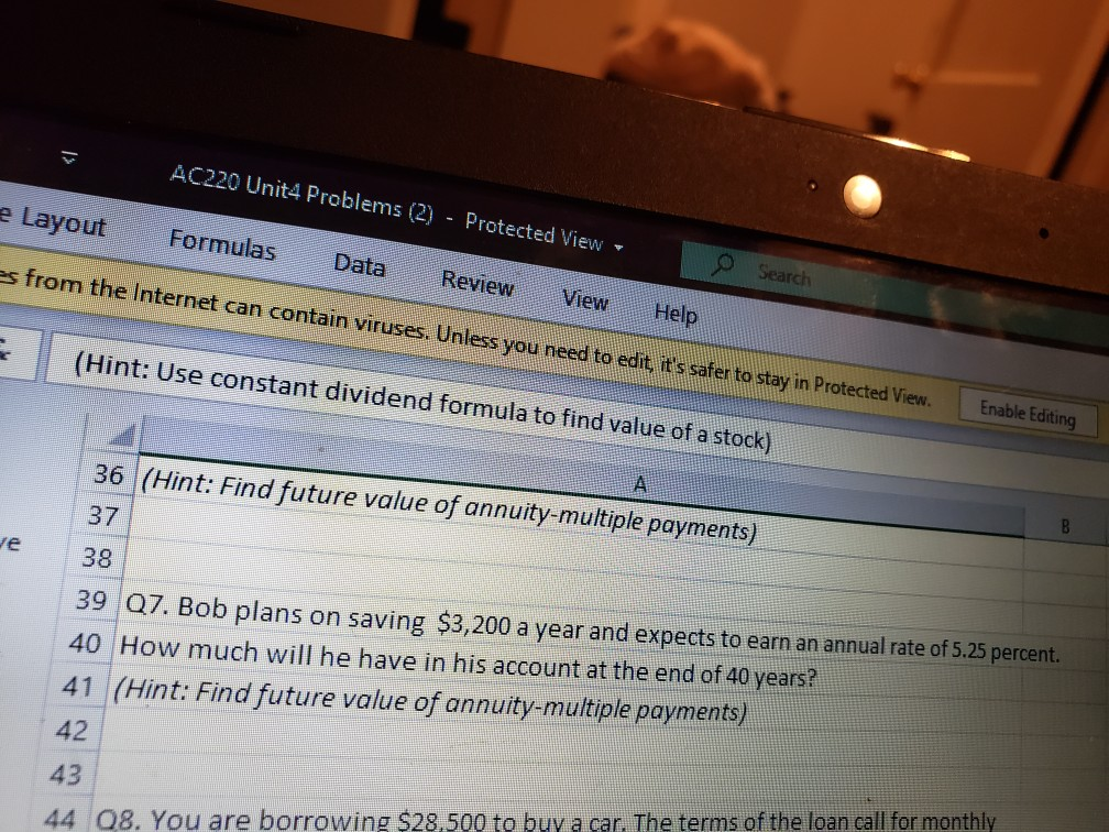 Solved AC220 Unit4 Problems (2) - Protected View e Layout | Chegg.com