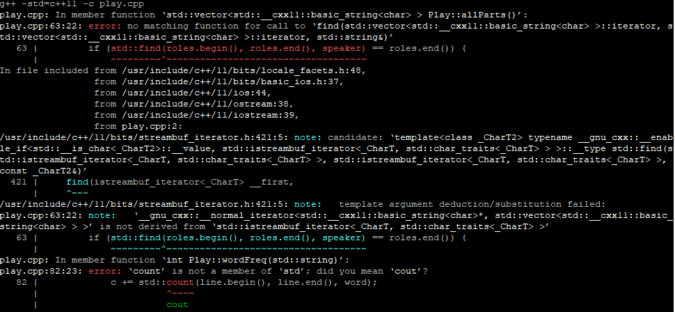 Solved I receive these errors for the play.cpp file i'm | Chegg.com