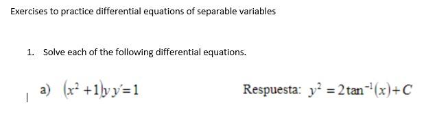 Solved Exercises to practice differential equations of | Chegg.com